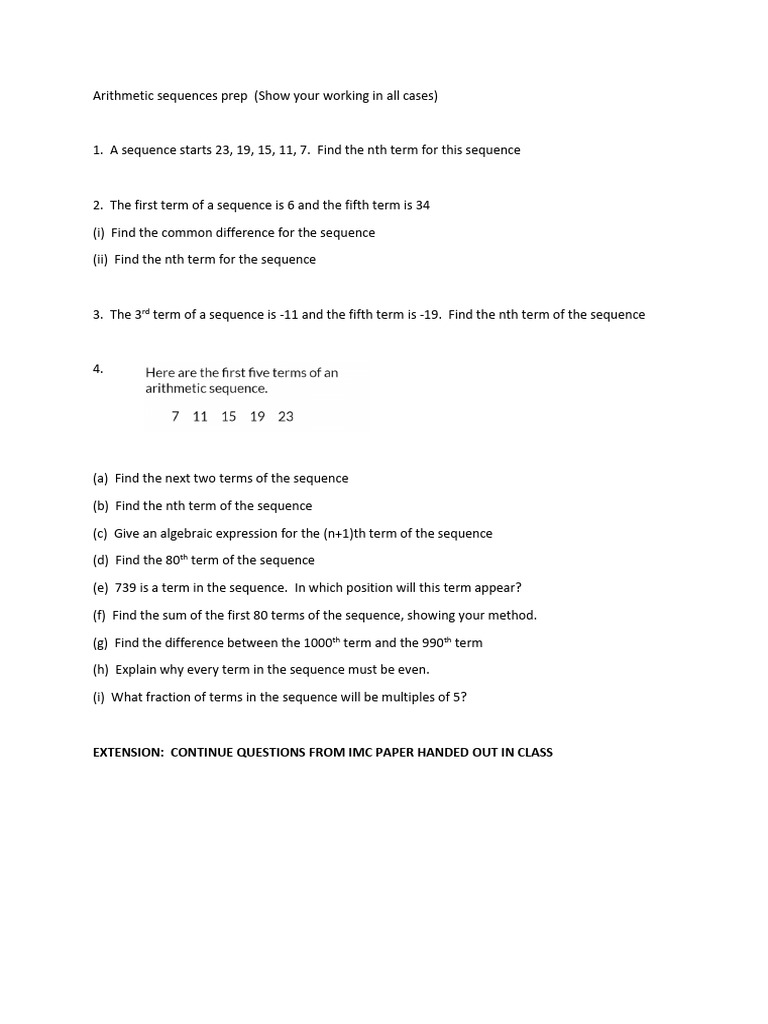 Arithmetic Sequences Prep | PDF