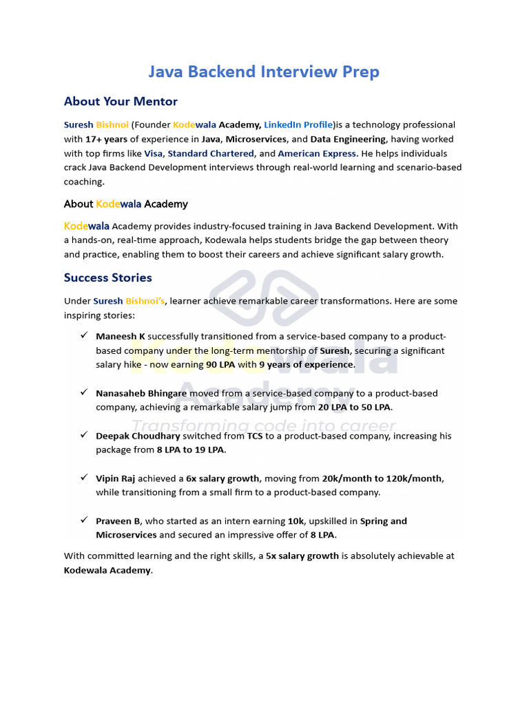 Java Backend Interview Preparation Guide | PDF | Databases | No Sql