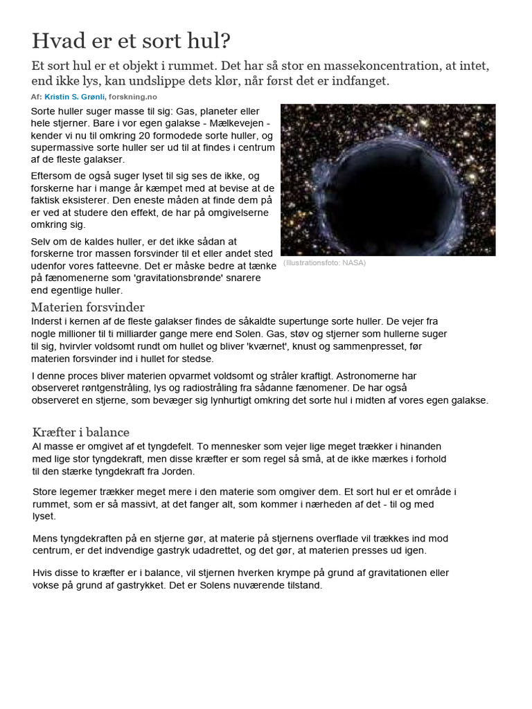 Hvad Er Et Sort Hul - Videnskab | PDF
