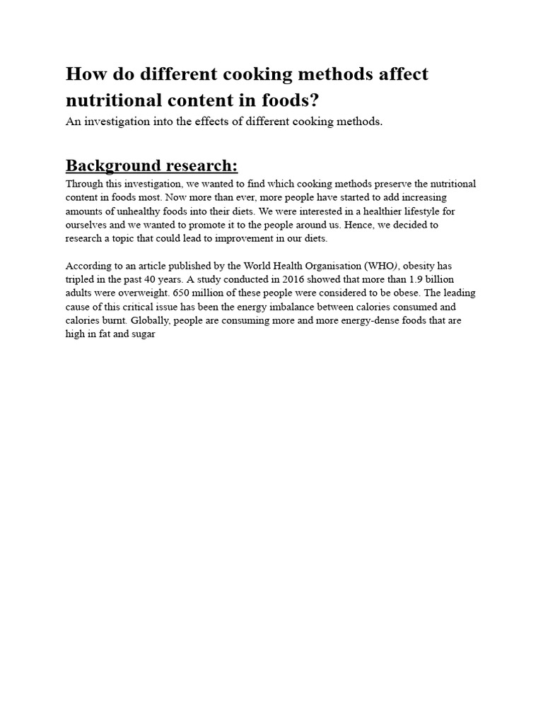Cooking Methods and Nutritional Impact | PDF | Cooking | Obesity