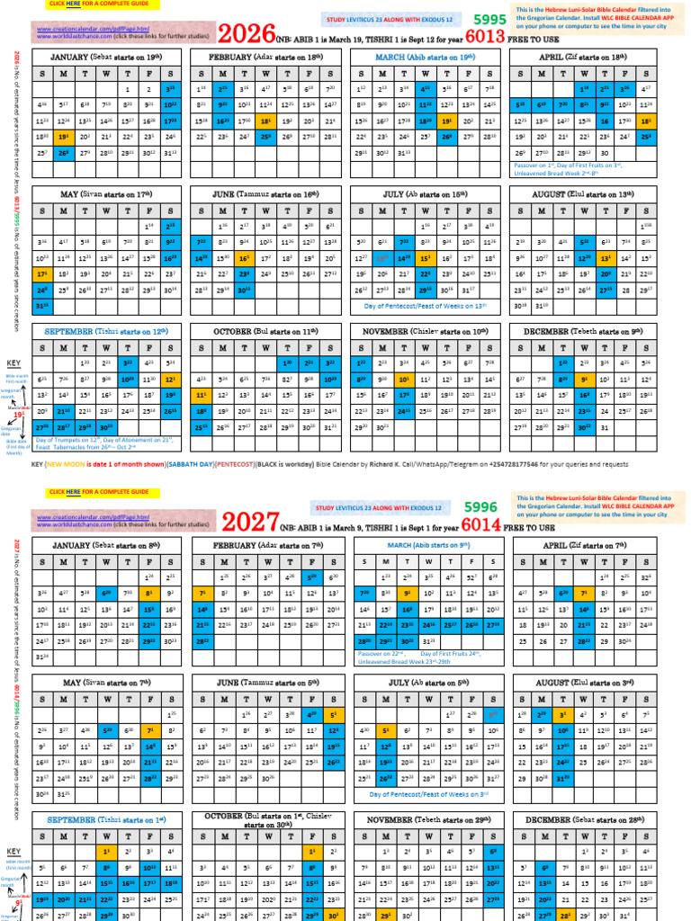 Hebrew Luni-Solar Bible Calendar 2026 | PDF | Jewish Holy Days | Jewish ...