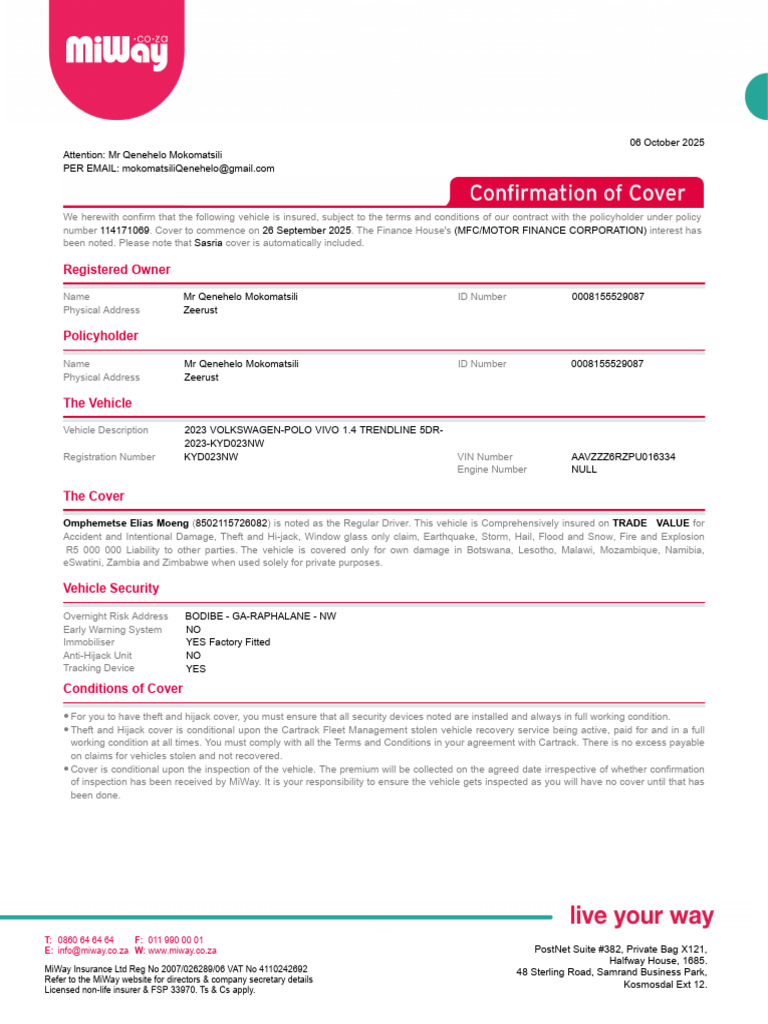 Confirmation of Cover Letter - 875672981 | PDF | Insurance | Vehicles