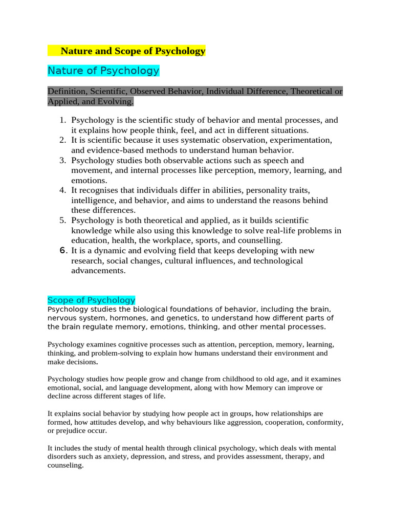 unit -1 Nature and Scope of Psychology (mB) | PDF | Neuron ...