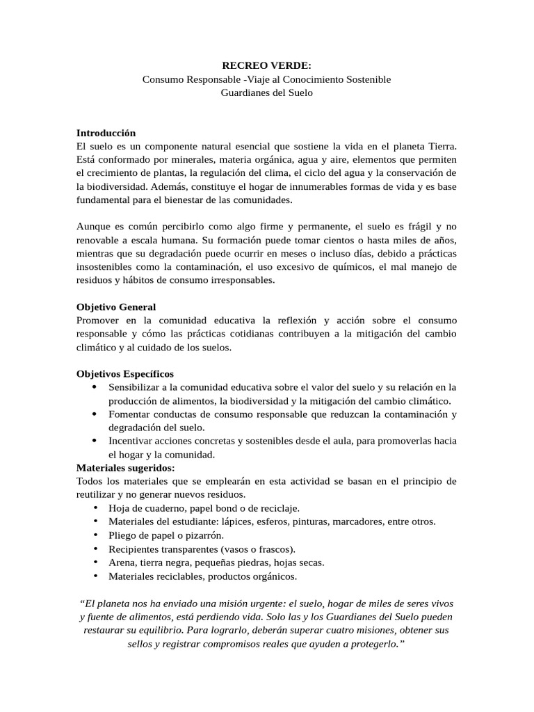 Recreo Verde Guardian Del Suelo | PDF | Suelo | Residuos