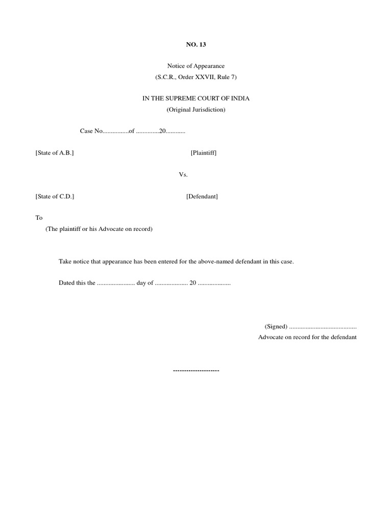 Notice of Appearance in Supreme Court | PDF