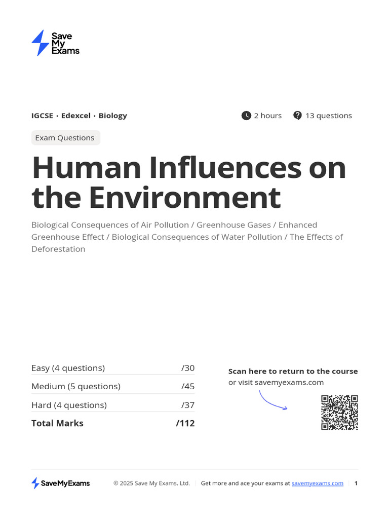 Human Impact on Environment Biology Exam | PDF | Climate Change ...