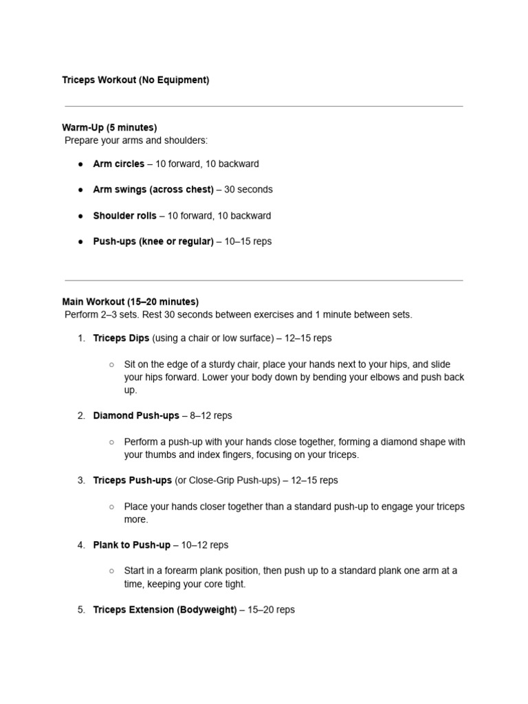 No-Equipment Triceps Workout Guide | PDF