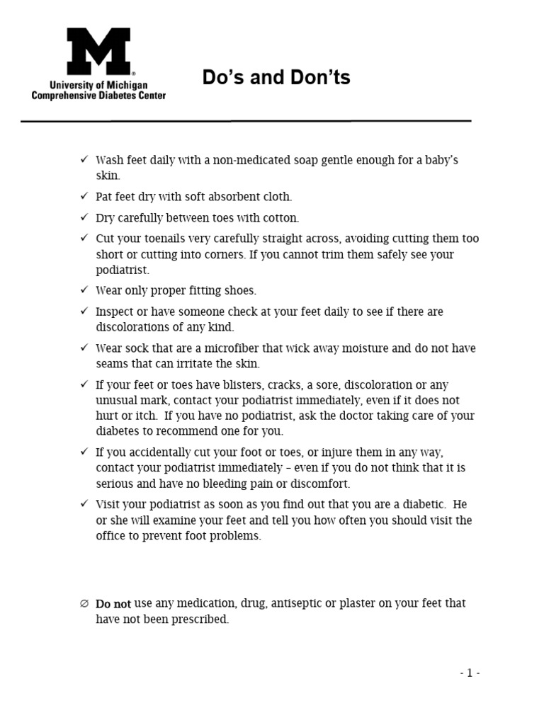 Do's&Don'Ts Proper Diabetic Foot Care | PDF | Foot