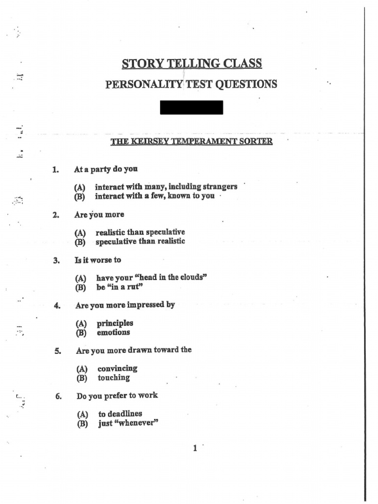 7 - Personality Test Questions (Keirsey Temperament Sorter) | PDF