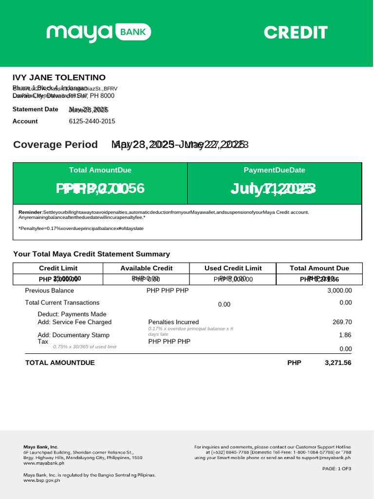 Maya Credit Statement Summary 2023 | PDF | Business | Credit