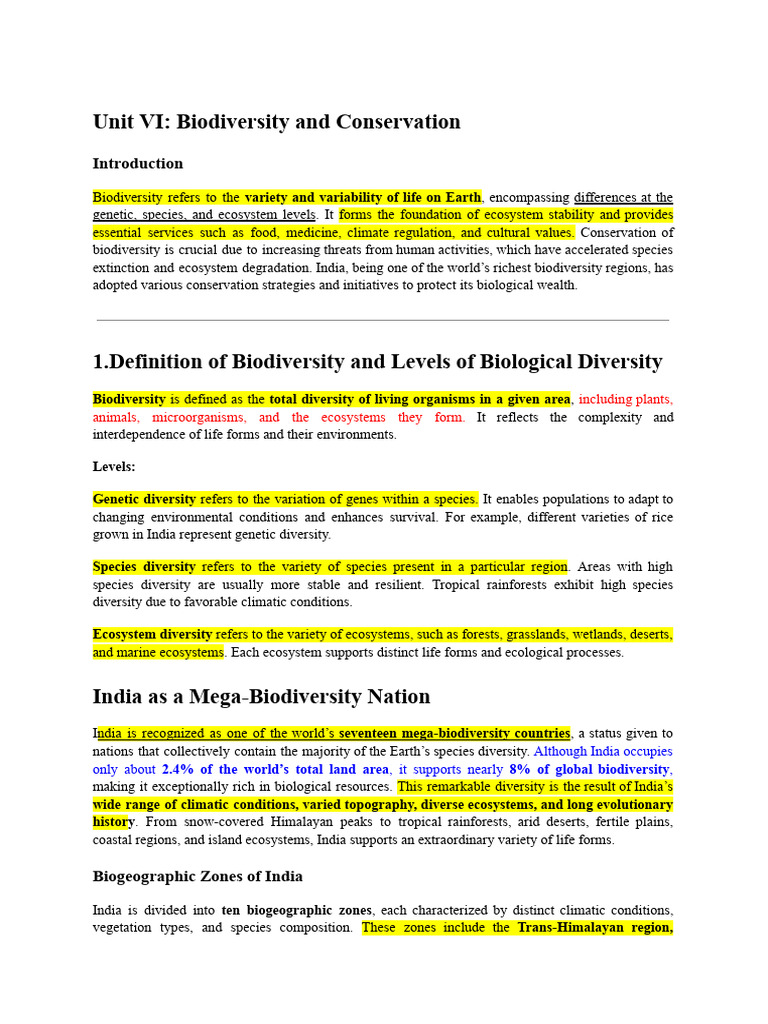 Unit6 Biodiversity and Conservation | PDF | Biodiversity | Conservation ...