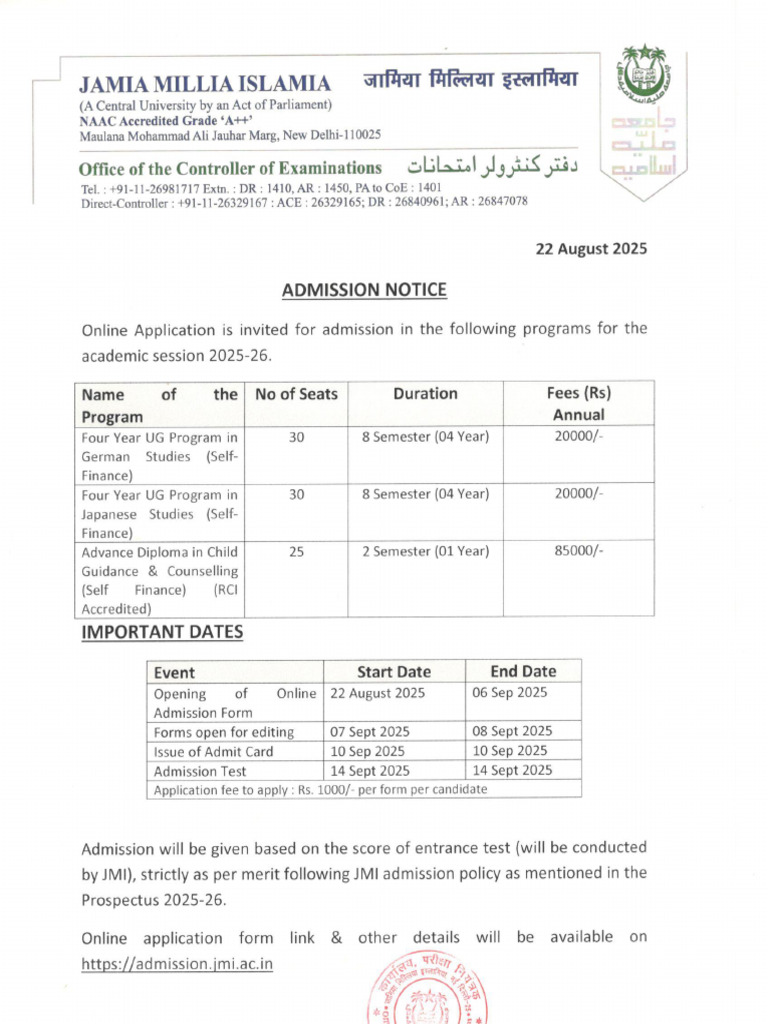 Admission Notice New Programs | PDF