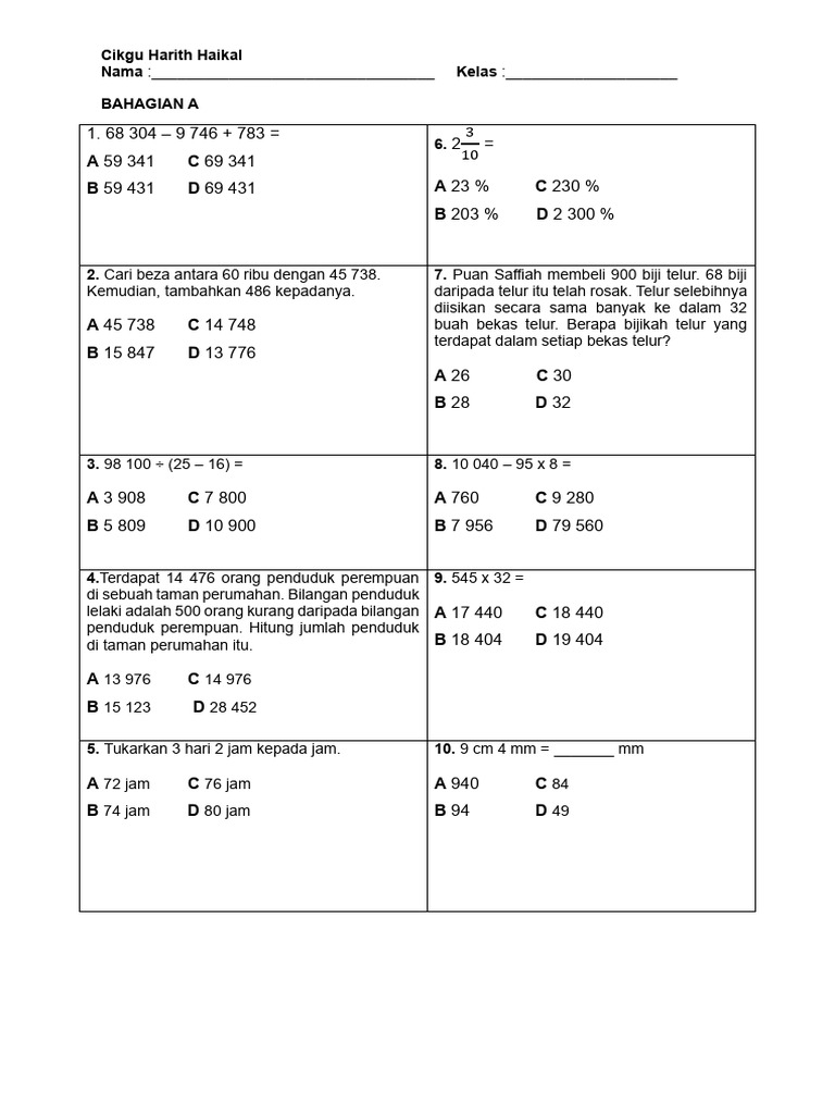 Bahagian a Math | PDF