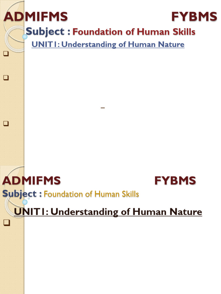 F Human Skills UNit 1 Part1 | PDF | Attitude (Psychology) | Self ...