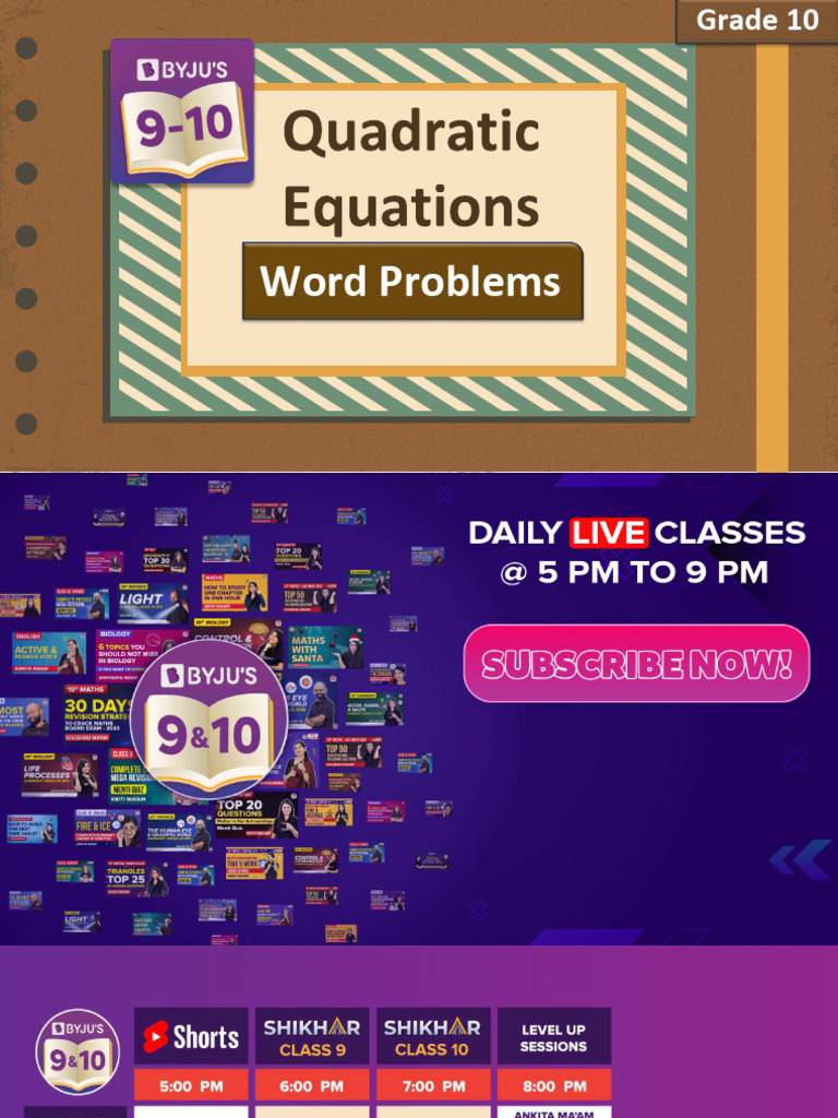 Grade 10 Quadratic Word Problems | PDF | Speed | Discrete Mathematics