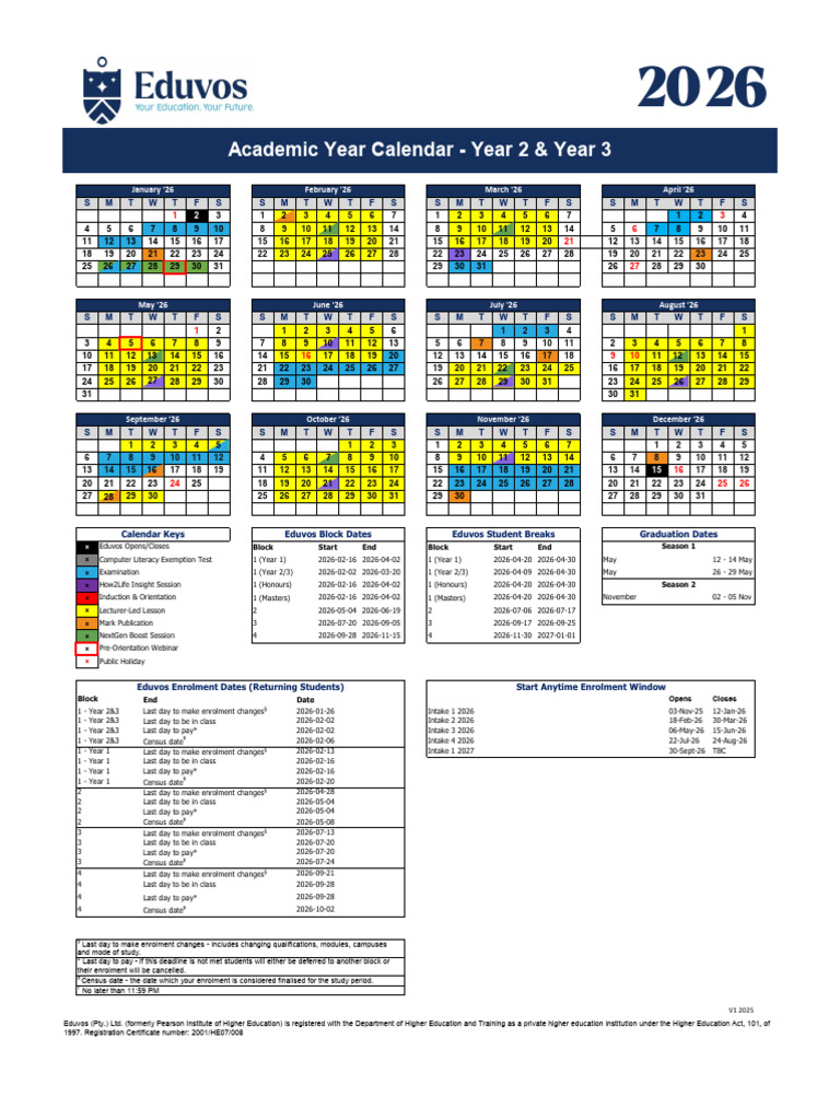 Eduvos Academic Calendar 2026 | PDF | Educational Stages