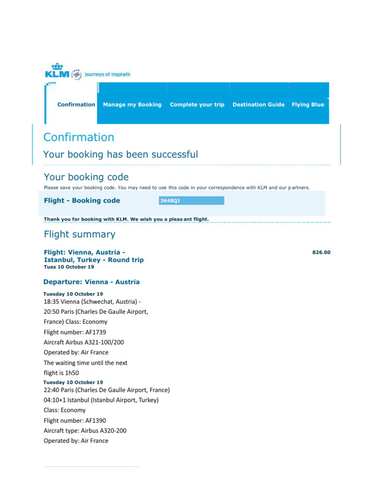 KLM Flight Booking Confirmation | PDF | Fee | Aviation