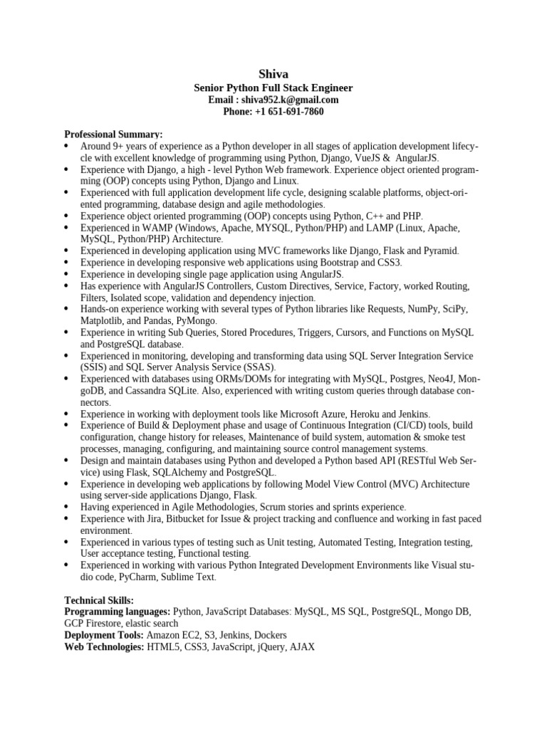 Dice Resume CV Shiva k | PDF | Databases | My Sql