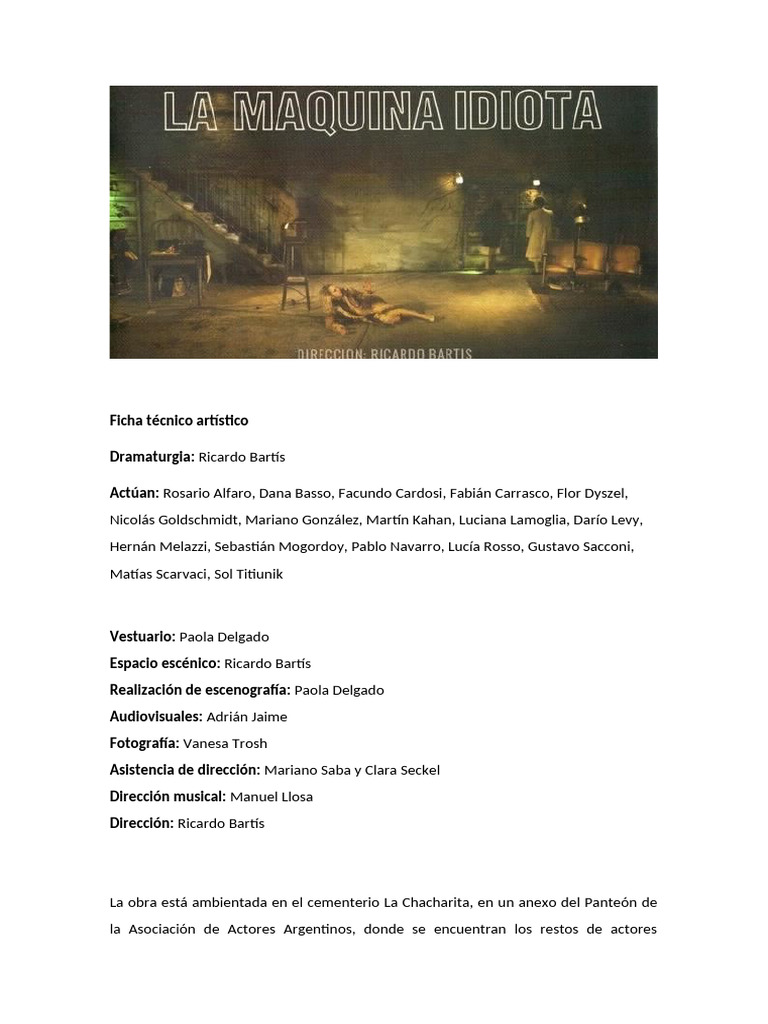 Bartis Maquina Idiota Analisis | PDF | Teatro | Aldea