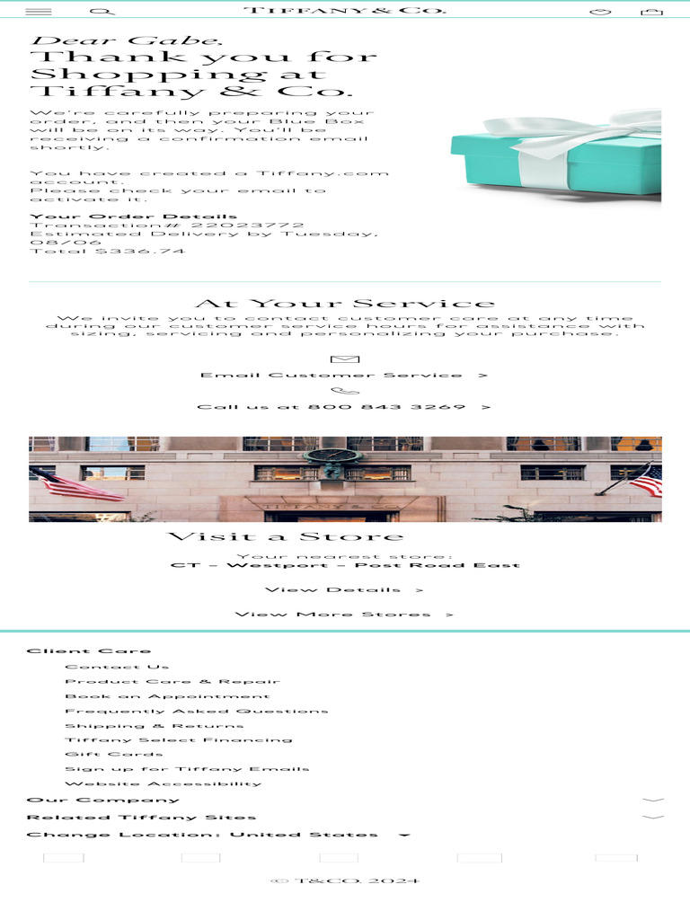 Tiffany & Co. Order Confirmation Email | PDF