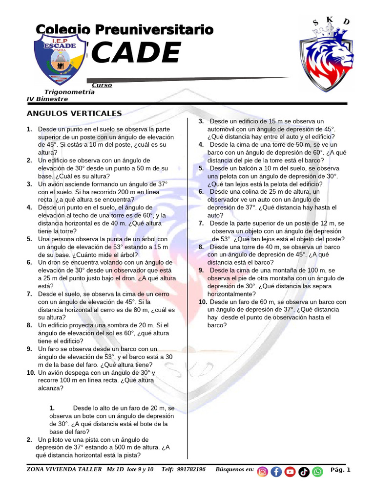Ejercicios de Trigonometría 6to de Primaria | PDF | Aviación