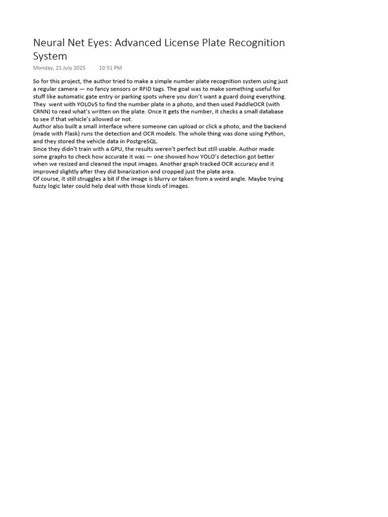 Neural Net Eyes Advanced License Plate Recognition System 2 | PDF