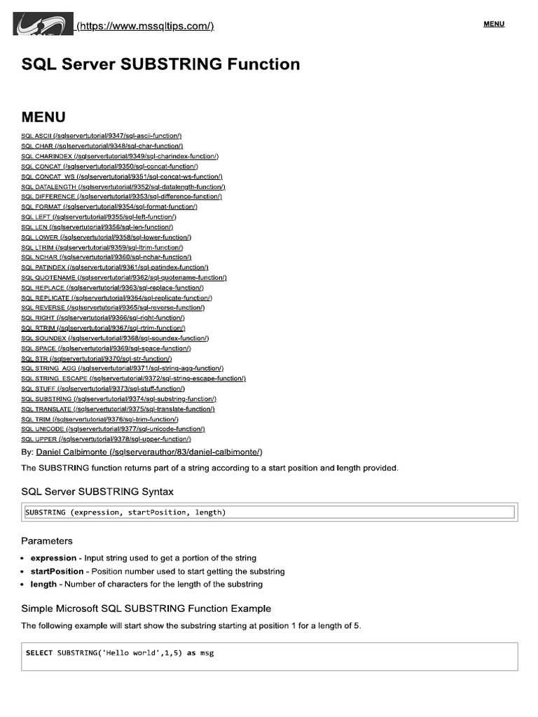 SQL Server Substring Syntax | PDF