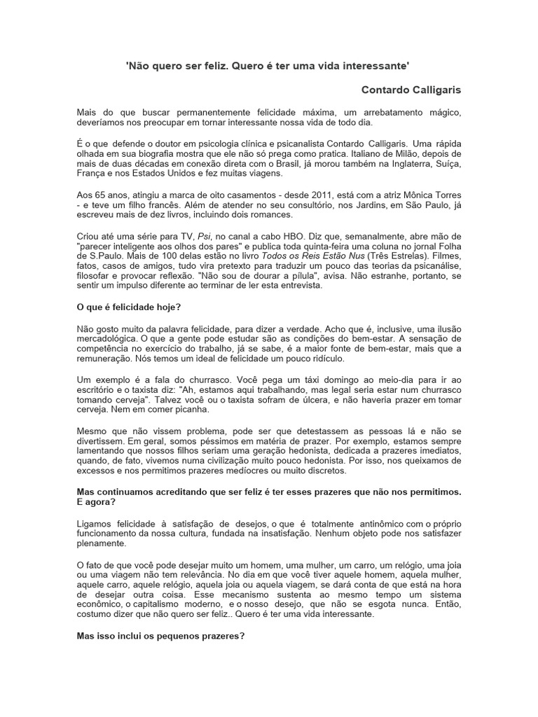 não quero ser feliz Contardo Calligaris | PDF