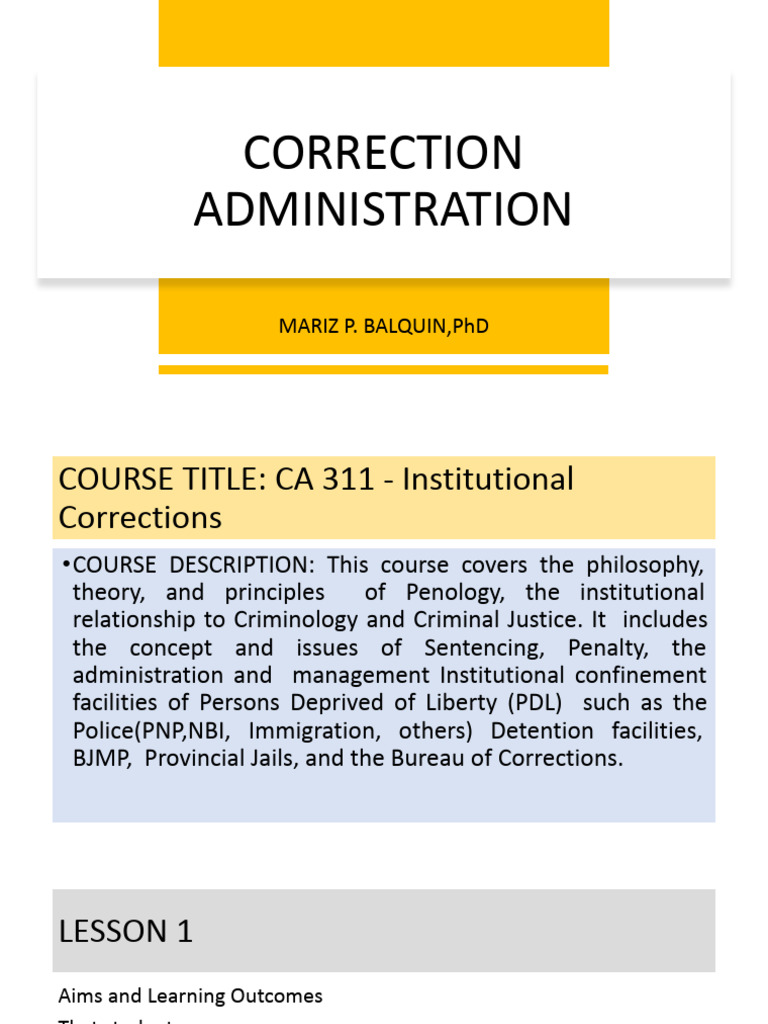 CA 311 Chapter 1 2.Pptx | PDF | Prison | Rehabilitation (Penology)