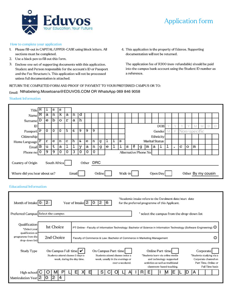 Eduvos Application Form | PDF | Legal Guardian | Justice