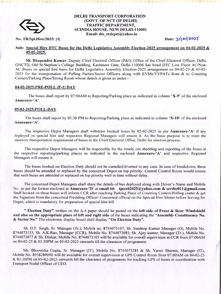 DTC Bus Hire for Delhi Elections 2025 | PDF | Transport | Bus Transport