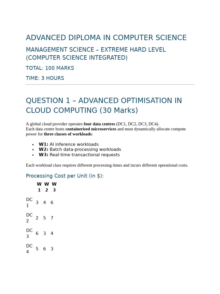 Advanced Diploma in Computer Science Exam | PDF | Mathematical ...