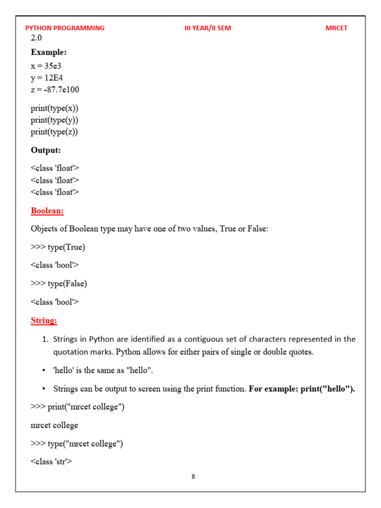 PYTHON PROGRAMMING NOTES 02 | PDF | Variable (Computer Science) | Data Type