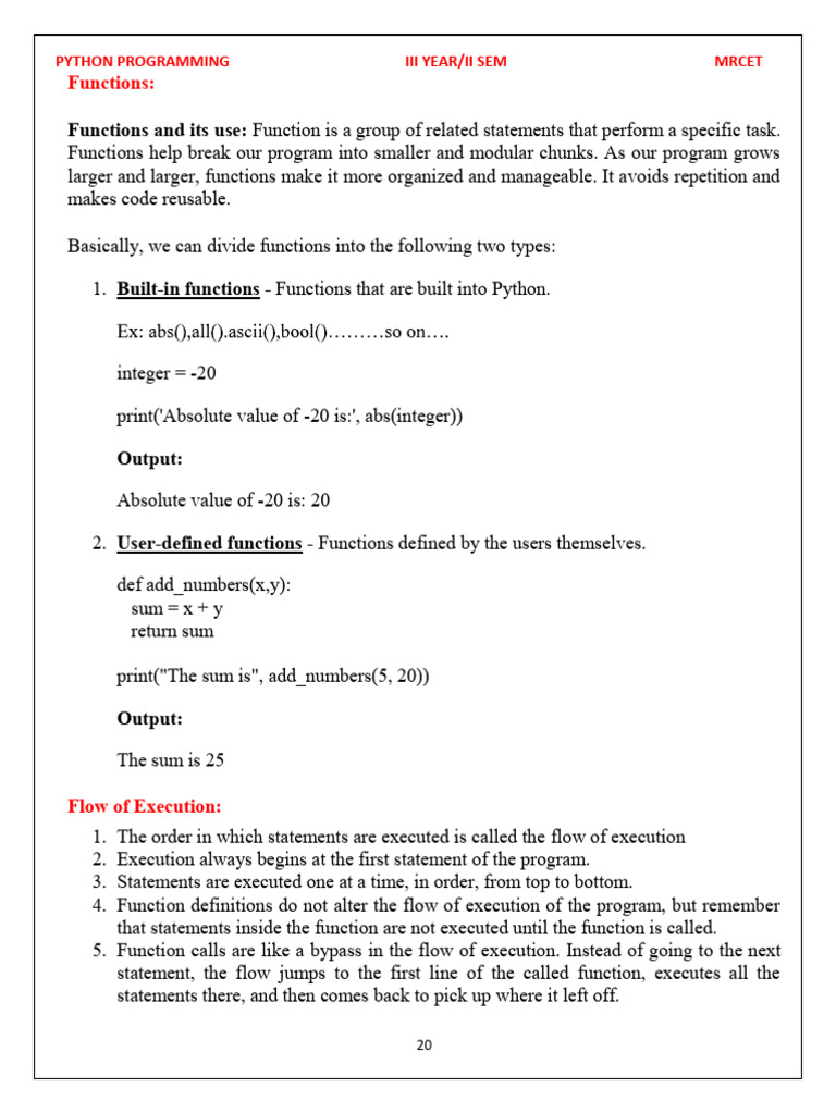 PYTHON PROGRAMMING NOTES 03 | PDF | Parameter (Computer Programming ...