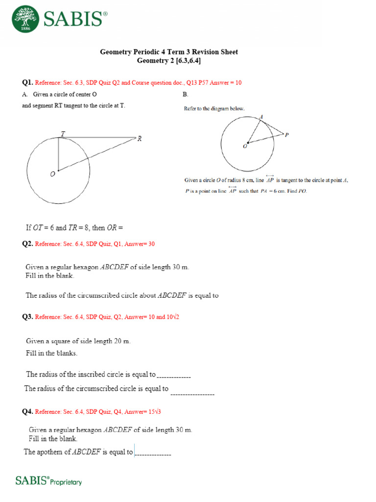 2425 Geometry Revision Sheet Level K Week 10 T3 | PDF