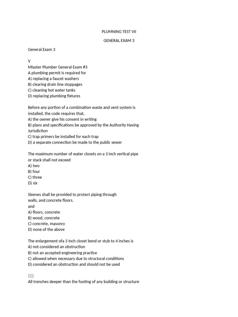 PLUMNING TEST VII | PDF | Plumbing | Pipe (Fluid Conveyance)