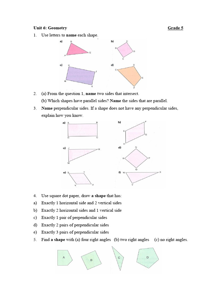 Grade 5 Geometry Exercises and Shapes | PDF