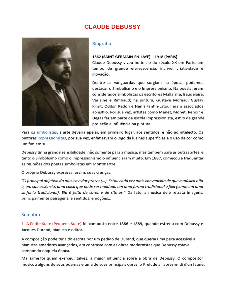 Biografia e Obra Claude Debussy | PDF | Claude Debussy | Impressionismo