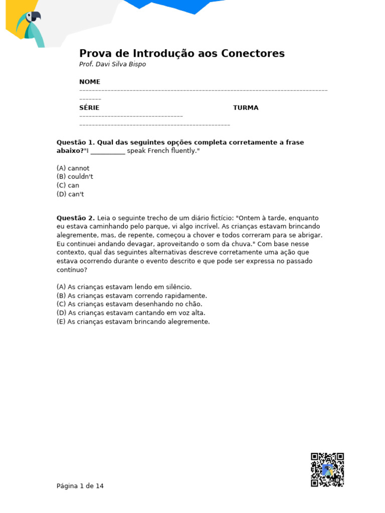 Prova de Introdução Aos Conectores | PDF | Pronome | Assunto (gramática)