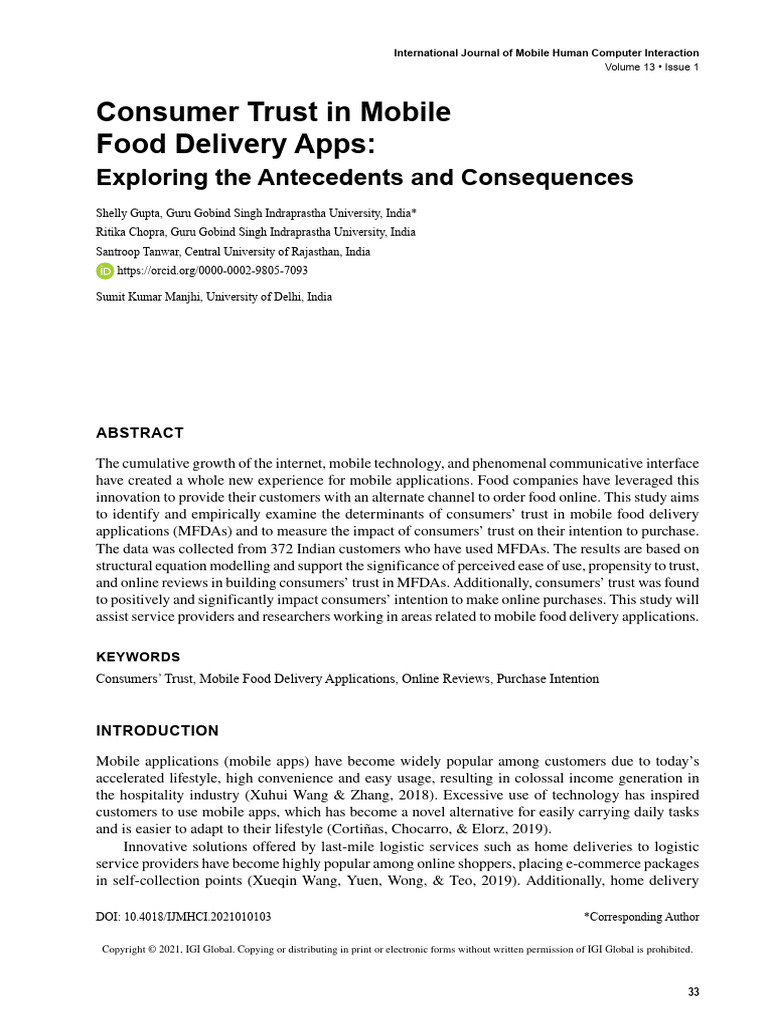 Consumer Trust in Food Delivery Apps | PDF | Factor Analysis