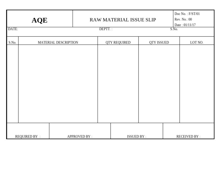 F-st-01 Raw Material Issue Slip | PDF