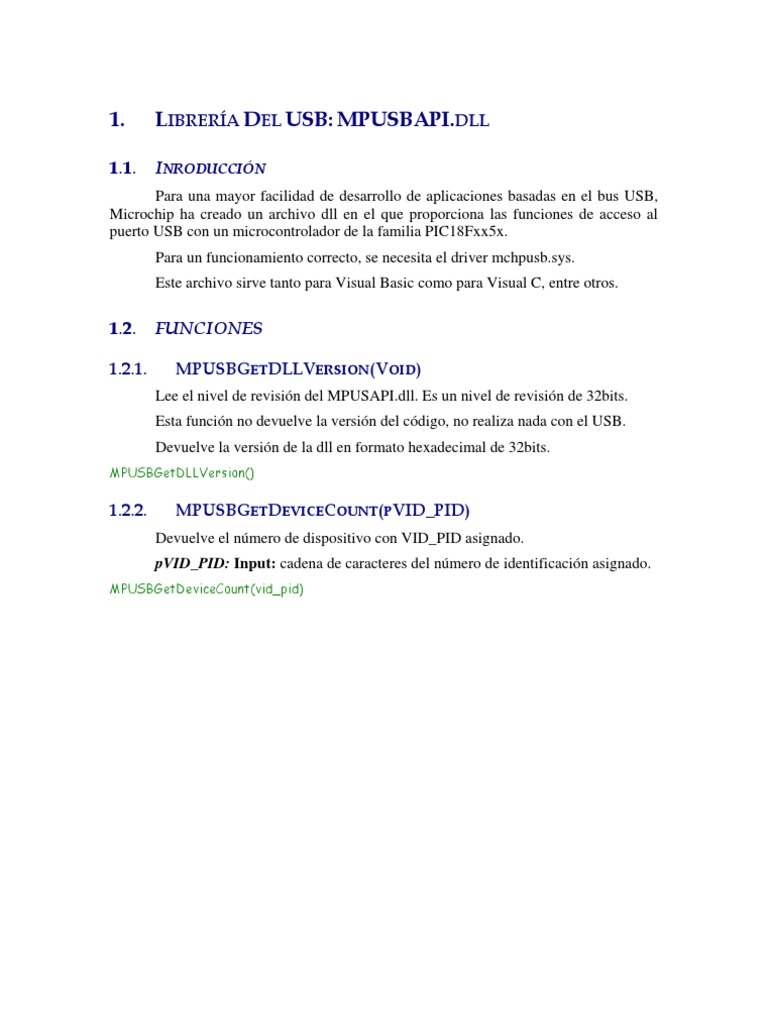 Libreria MPUSBApi | PDF | Puntero (Programación de computadora) | Almacenador intermediario de datos