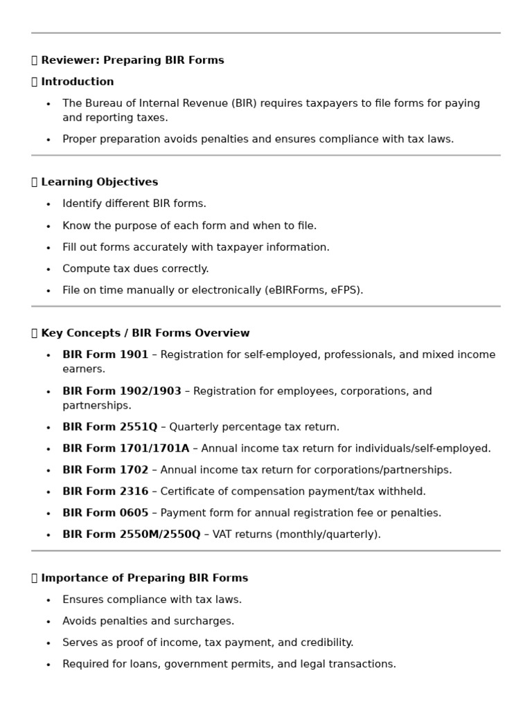 Essential Guide to Preparing BIR Forms | PDF | Taxes | Taxation In The ...
