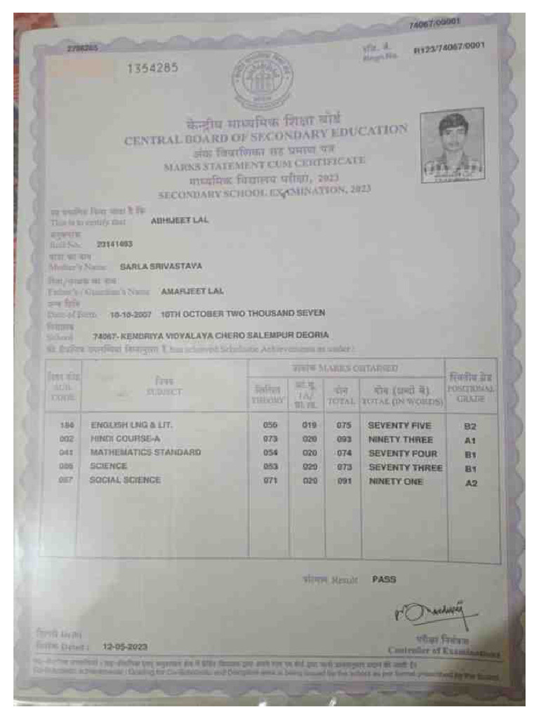 Class X Certificate | PDF