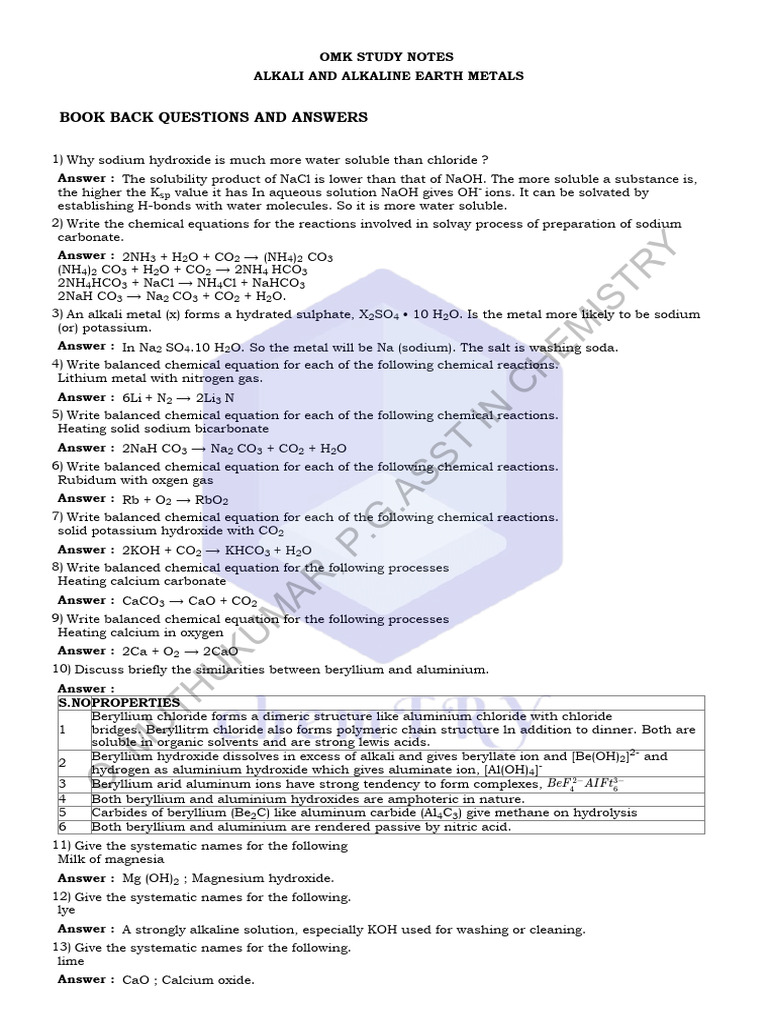 Alkali and Alkaline Earth Metals Study Guide | PDF | Hydroxide | Sodium ...