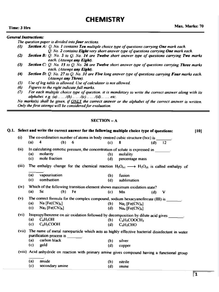 Chemistry Paper Full Set | PDF