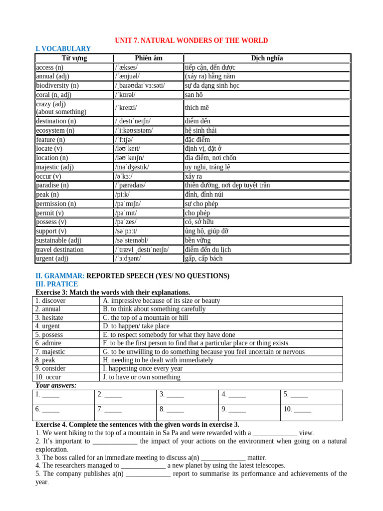 Natural Wonders Vocabulary & Grammar Guide | PDF | Galápagos Islands ...