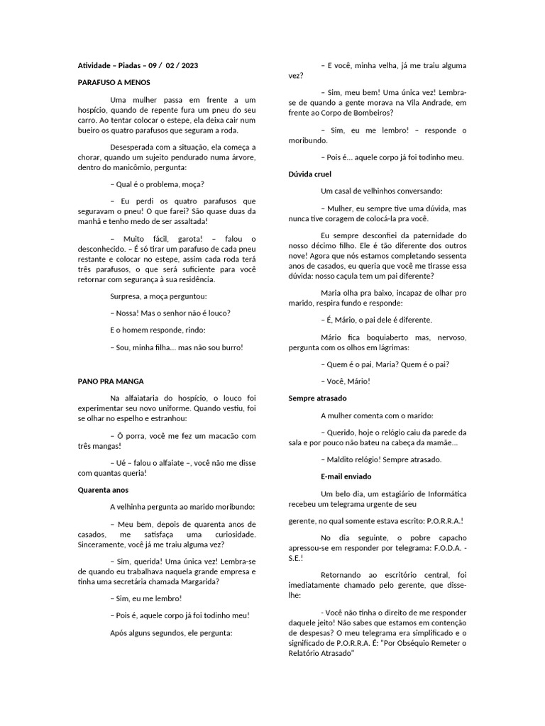 Piadas Engraçadas e Curiosas para Rir | PDF