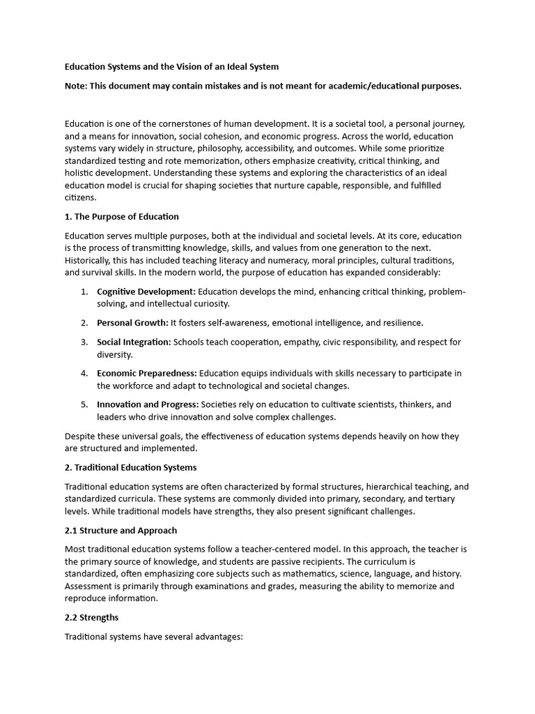 Education Systems and The Vision of An Ideal System | PDF | Curriculum ...