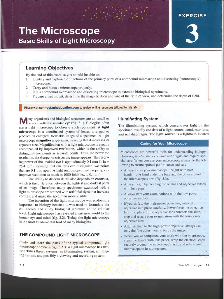 BIOL 201 Scan of The Microscope Basic Skills of Light Microscopy Fall ...